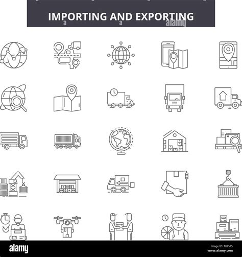Importing And Exporting Line Icons Signs Vector Set Outline Concept Linear Illustration
