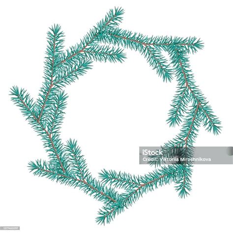 크리스마스 트리의 바늘과 흰색 배경에 고립 된 공간을 복사하는 둥근 화환 자연 크리스마스 화환과 텍스트를위한 장소와 벡터 스톡 일러스트 레이션 0명에 대한 스톡 벡터 아트
