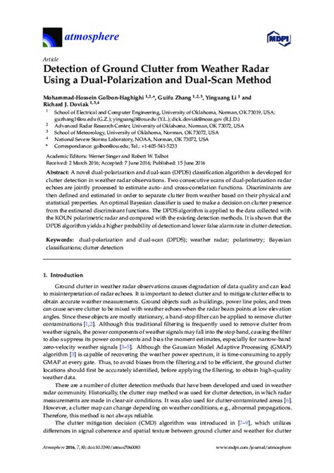 Pdf Detection Of Ground Clutter From Weather Radar Using A Dual Polarization And Dual Scan Method