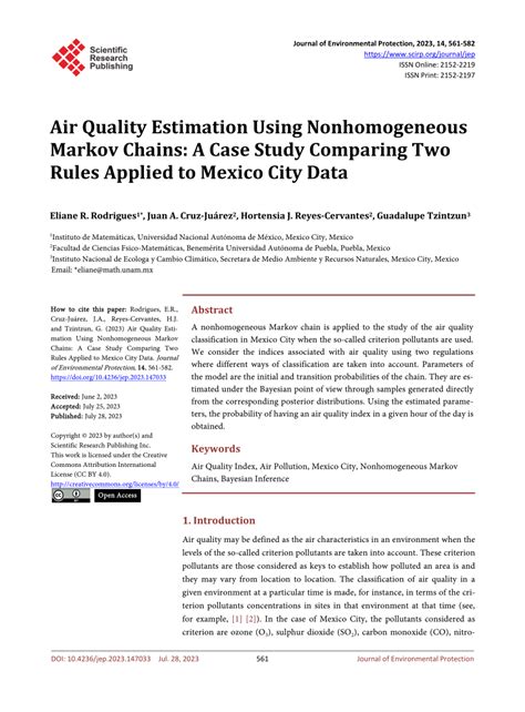 Pdf Air Quality Estimation Using Nonhomogeneous Markov Chains A Case