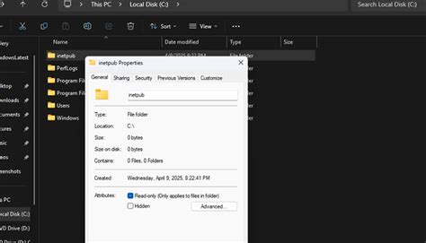 Microsoft cảnh báo không được xóa thư mục inetpub trên Windows 11