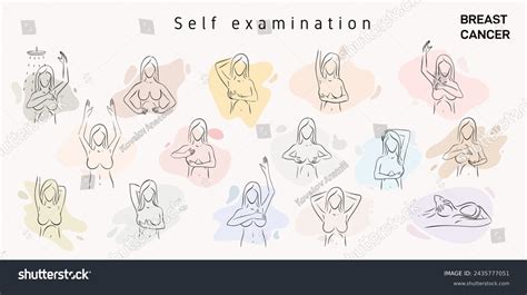 Prevention Breast Cancer Self Examination Set Healthcare Stock Vector