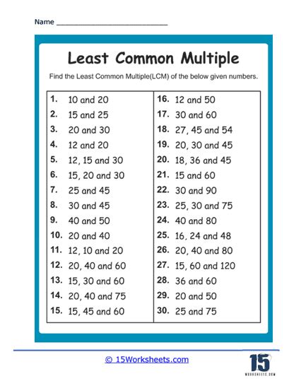 Common Multiples Worksheet Factors And Multiples Worksheet
