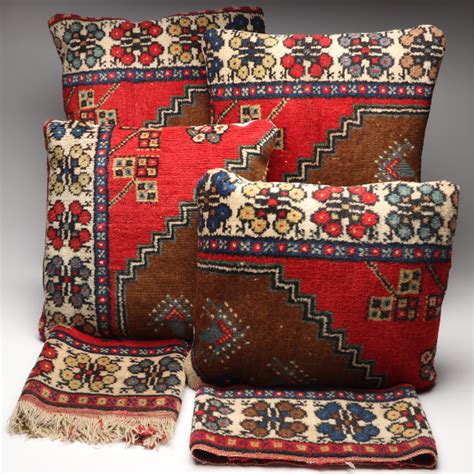 Hand Knotted Persian Rug Faced Throw Pillows Ebth