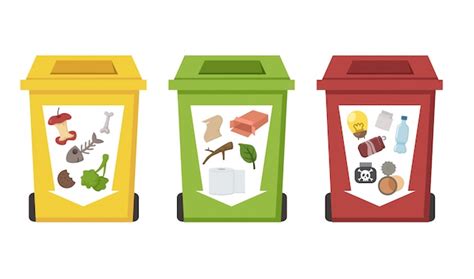 Papeleras De Reciclaje De Diferentes Colores Vector Premium