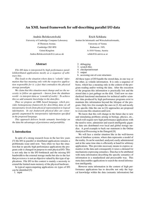 Pdf An Xml Based Framework For Self Describing Parallel Io Data