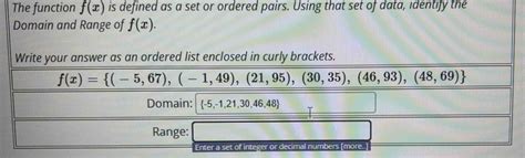Solved The Function Fx Is Defined As A Set Or Ordered Pairs Using That Set Of Data Identify