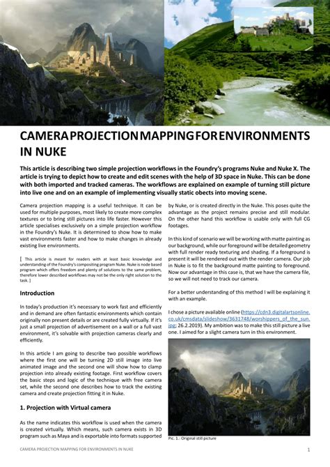Pdf Camera Projection Mapping For Environments In Nuke