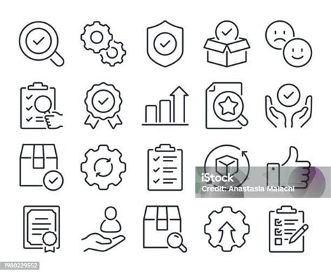 품질 보증 및 제어 편집 가능한 획 윤곽선 아이콘은 흰색 배경 평면 벡터 그림에 격리되어 있습니다 완벽한 픽셀 64 엑스 64 아이콘에 대한 스톡 벡터 아트 및 기타 이미지