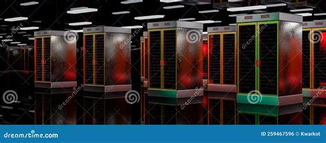 Server Room Server Data Center Backup Mining Hosting Mainframe Farm And Computer Rack With
