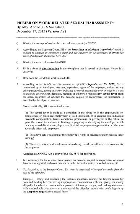 Primer On Sexual Harassment In The Work Place Pdf