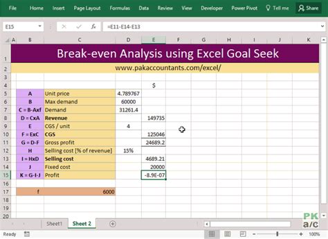 Break Even Target Profit Analysis With Excel Goal Seek How To