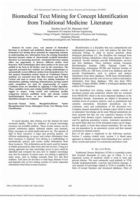 Pdf Biomedical Text Mining For Concept Identification From Traditional Medicine Literature