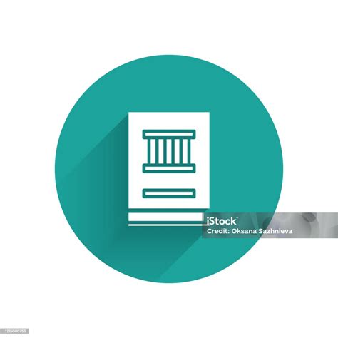 긴 그림자로 고립 된 화이트 로책 책 아이콘입니다 법률 판사 책 심판 개념 녹색 원 버튼입니다 벡터 일러스트레이션 개념에 대한 스톡 벡터 아트 및 기타 이미지 Istock