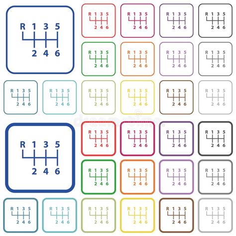 Six Speed Manual Gear Shift Outlined Flat Color Icons Stock Vector Illustration Of Shift