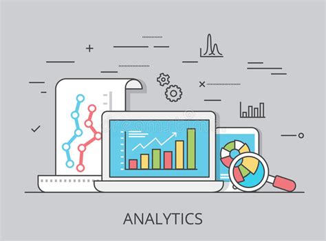 Data Analytics Report Mining Banner Flat Line Art Vector Icons Stock Vector Illustration Of