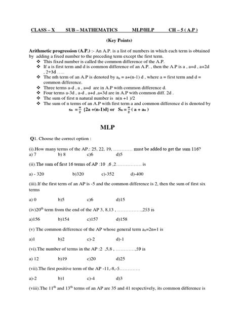Arithmetic Progression Mlp Hlp Pdf Teaching Methods And Materials Computers