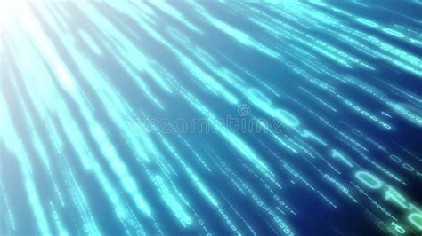 Blue Binary Code Falling Down Matrix Concept 3d 4k Animation Stock