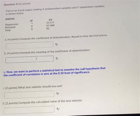 Solved Question 4 22 Points Part Of An Excel Output