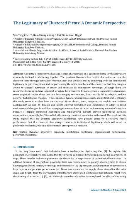 Pdf The Legitimacy Of Clustered Firms A Dynamic Perspective