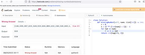 268 Missing Number Why Does This Solution Only Fail For This Test Case