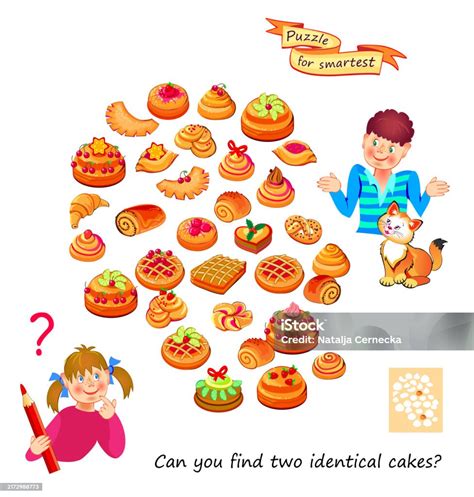 어린이와 성인을 위한 논리 퍼즐 게임 두 개의 동일한 케이크를 찾을 수 있습니까 아이들의 두뇌 티저 책을위한 페이지 주의력을 위한 작업 Iq 테스트 온라인으로 플레이하세요