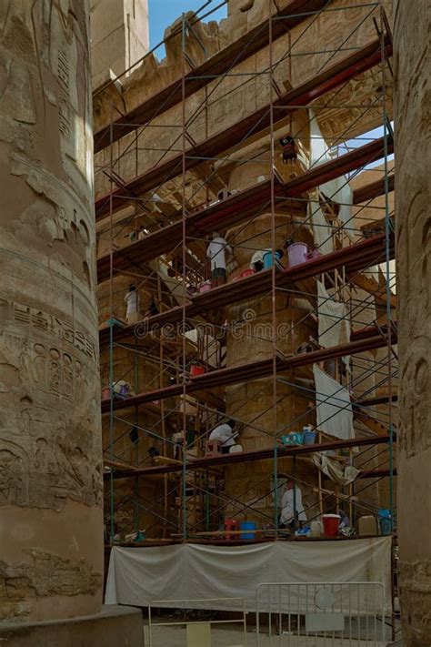 Vertical Of A Reconstruction Work In Luxor Egypt Editorial Image