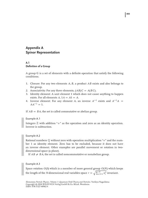 Appendix A Spinor Representation Pdf Group Mathematics Matrix