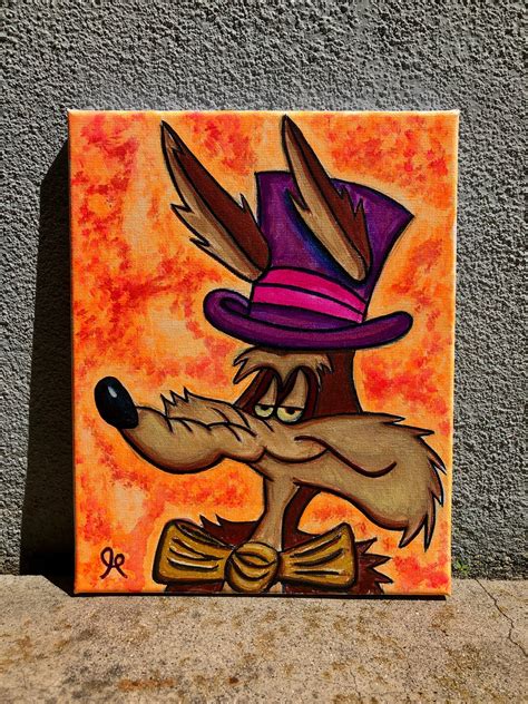Original Wile E Coyote Willy Wonka Gouache Portrait Painting Etsy