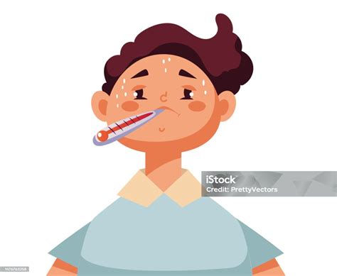 아픈 어린이 감기와 독감 아픈 열 치료 개념 벡터 그래픽 디자인 그림 A형 인플루엔자 바이러스에 대한 스톡 벡터 아트 및 기타 이미지 A형 인플루엔자 바이러스 감기와