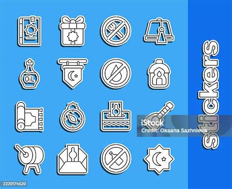 세트 라인 팔각형 별 류트 라마단 카림 랜턴 금식 별과 초승달 에센셜 오일 병 코란 경전 및 물 아이콘 없음 벡터 0명에 대한 스톡 벡터 아트 및 기타 이미지 Istock