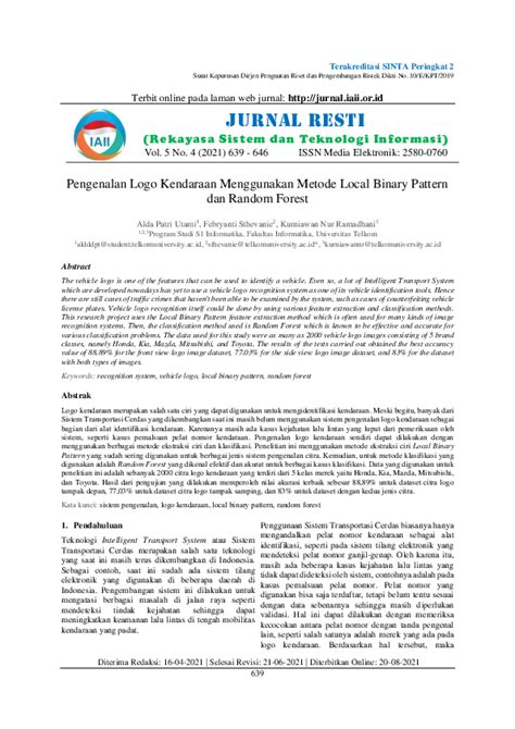 Pdf Pengenalan Logo Kendaraan Menggunakan Metode Local Binary Pattern Dan Random Forest