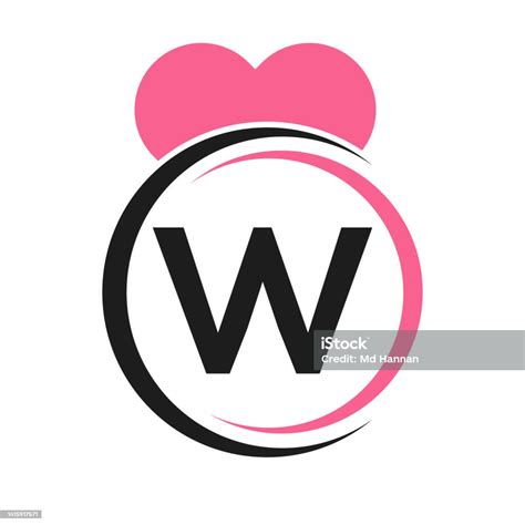 초기 편지 W 로고 사랑 아이콘 또는 현대 스타일 벡터 템플릿의 심장 기호 개념에 대한 스톡 벡터 아트 및 기타 이미지 개념 건강관리와 의술 긍정적인 감정 표현