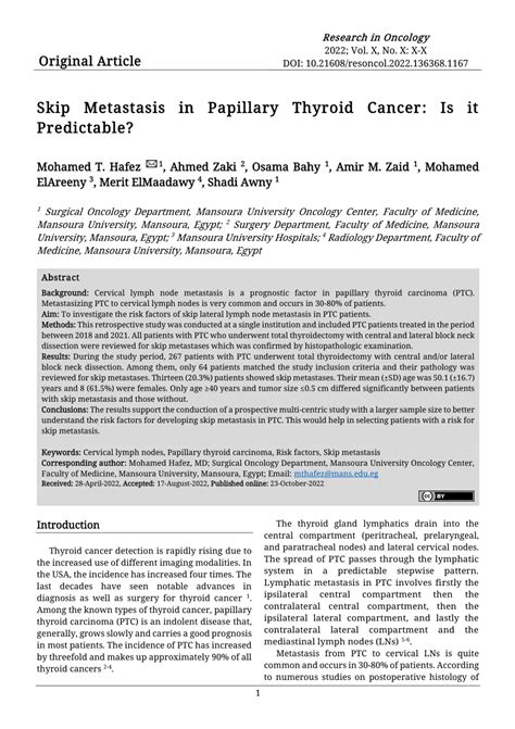 Pdf Skip Metastasis In Papillary Thyroid Cancer Is It Predictable