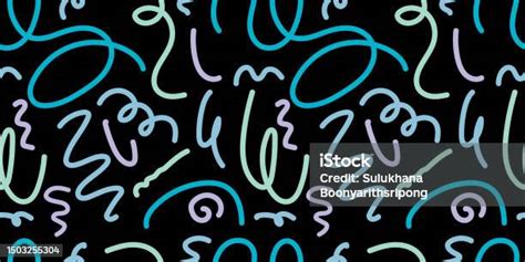 재미있는 라인 낙서 추상적인 구불구불한 스타일 손으로 그린 매끄러운 패턴은 검은색 배경에 분리되어 있습니다 0명에 대한 스톡 벡터 아트 및 기타 이미지 Istock