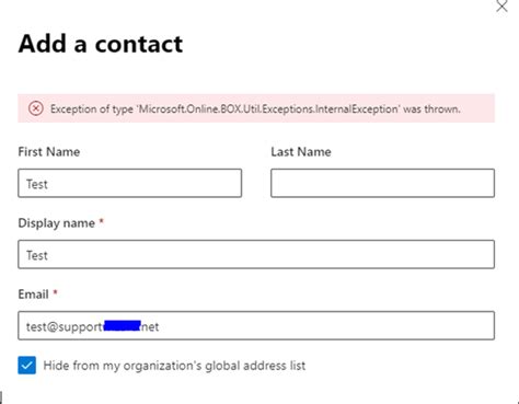 Getting Errors While Creating Contact In Microsoft 365 Admin Portals Infrassist