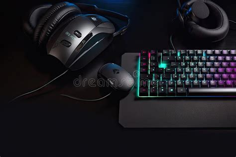 Gamer Workspace Concept Top View Gaming Gear Mouse Keyboard Joystick Headset Mobile Joystick