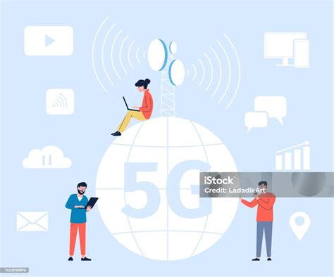 5g 네트워크 연결 개념 사람과 스마트 통신 현대 통신 기술 무선 인터넷 최근 비즈니스 사람 작업 벡터 장면 5g에 대한 스톡