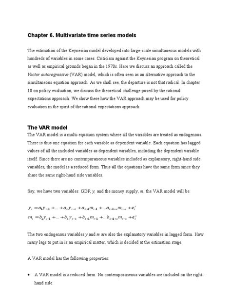 Ch6 Multivariate Time Series Models Pdf Vector Autoregression