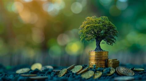 A Tree Growing Out Of A Pile Of Gold Coins Premium AI Generated Image