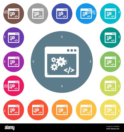 Application Programming Interface Flat White Icons On Round Color