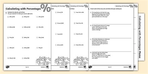 Calculating With Percentages Activity Sheet Twinkl