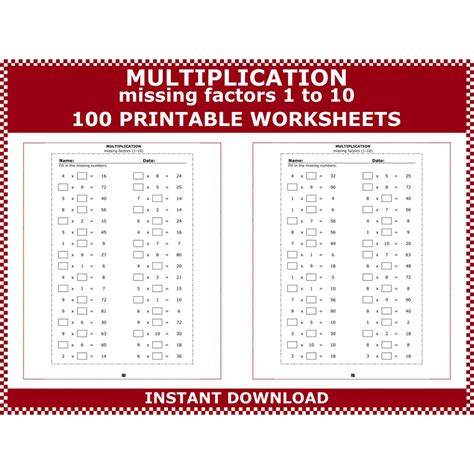 multiplication missing factors 1 to 10 multiplication 1 digit missing