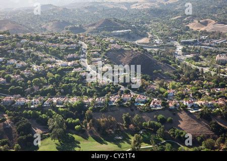 Aerial View Of The Neat Suburb Of Calabasas Los Angeles California