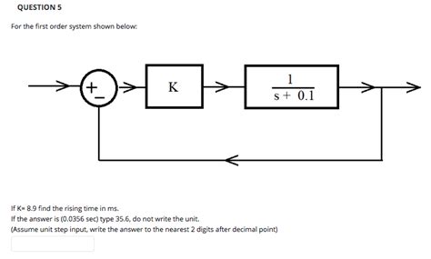 Solved Question 5 For The First Order System Shown Below