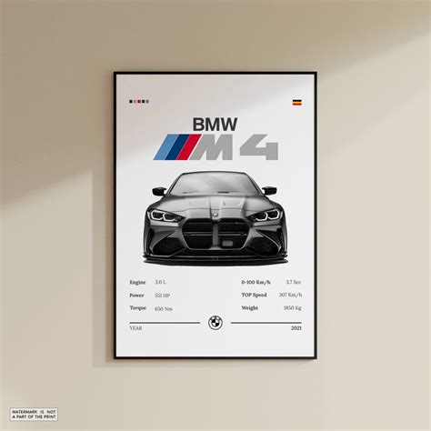 Bmw M4 Poster German Car Poster Car Poster Collectors Wall Decor