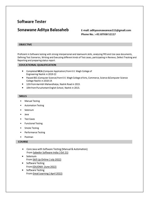 Resumesoftware Tester 1 Pdf