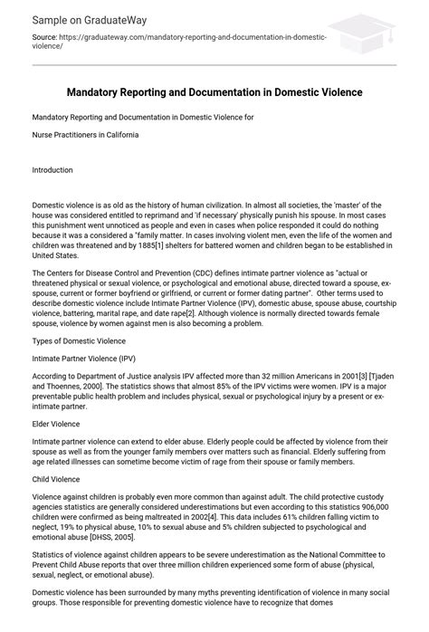⇉mandatory Reporting And Documentation In Domestic Violence Essay