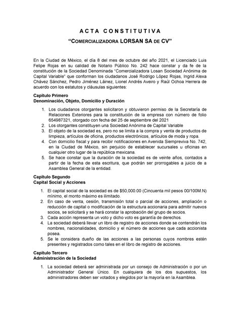 Ejemplo De Acta Constitutiva Sociedad Anonima Pdfejemplo De Acta