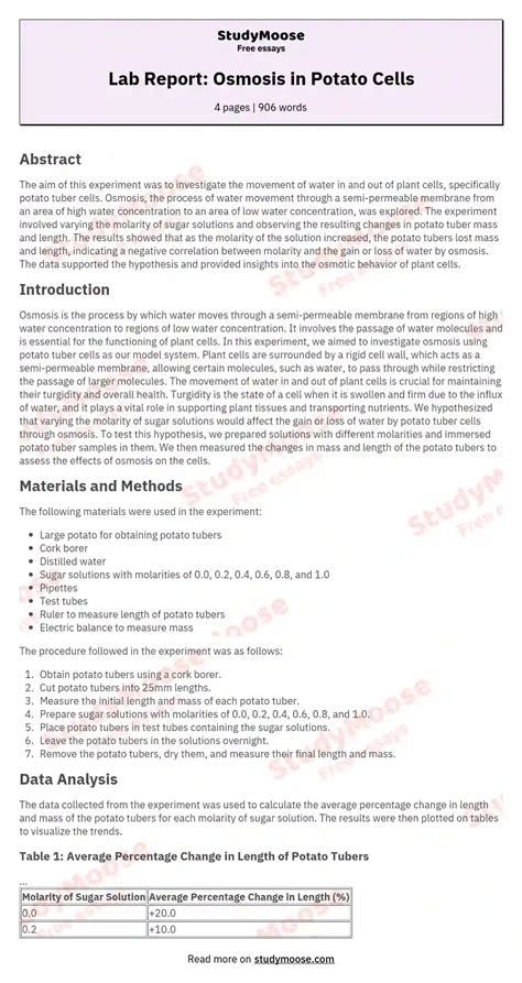 Osmosis In Potatoes Lab Report